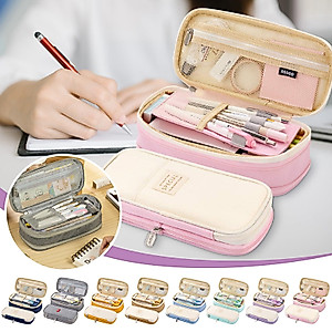 Pencil Case Pouch, Cute Pencil Case, Large Capacity Aesthetic Pencil Case with Durable Zipper, Big Preppy Pencil Case for Women & Men, Portable Storage Organizer Bag for College, office (Ginger)