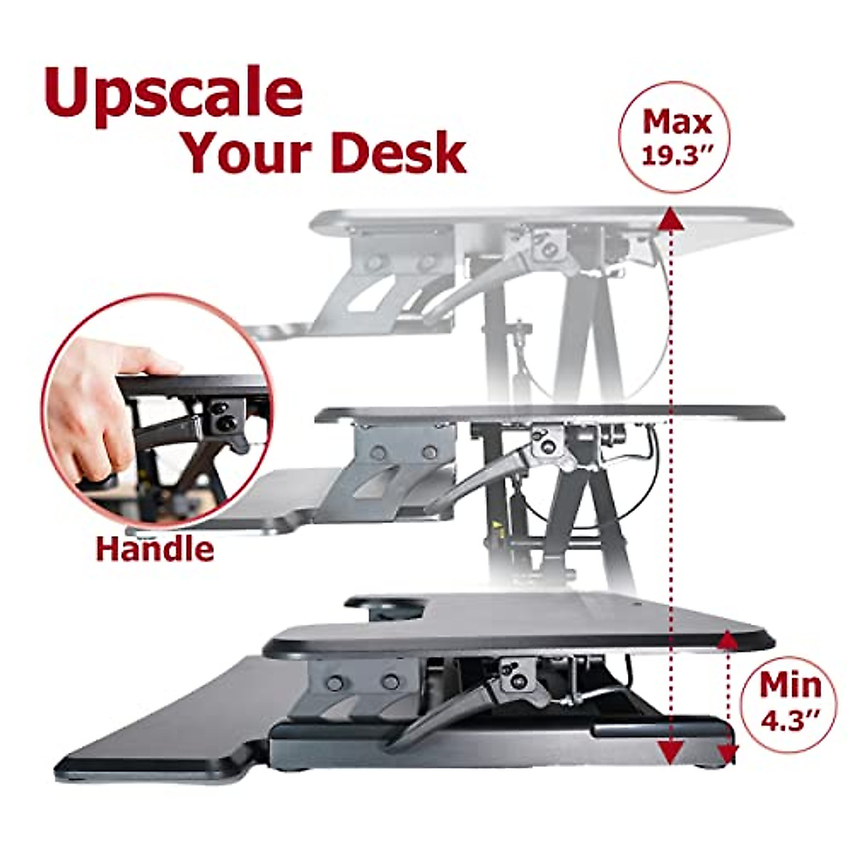 ADAPTZONE Standing Desk Converter, 33 Inch Height Adjustable Sit Stand Up Desk Riser, Sit Stand Desk Converter with Deep Keyboard Tray for Laptop, Tabletop Stand Up Desk Workstation Fits Dual Monitor