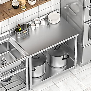 Stainless Steel Table for Prep & Work 40 x 25 Inches, Heavy Duty Commercial Work Table with Undershelf and Backsplash, Metal Prep Table for Outdoor, Indoor, Commercial Restaurant, Kitchen, Cafe, Hotel