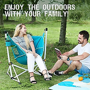 PORTAL Hammock Camping Chair Folding Rocking Chair Portable Swinging Chair with Cup Holder for Outdoor Lawn Backyard Patio Car Camp Sports Concerts,Support 350 lbs Blue