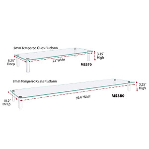 Kantek Glass Monitor Riser, 22" X 8.25" X 3.25", Clear, Supports 40 Lbs