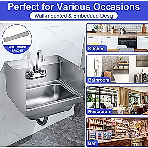 PETSITE Stainless Steel Sink for Washing with Faucet & Splash Guard, Commercial Wall Mount Sink for Home Kitchen 17 x 15 Inch