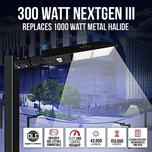 RuggedGrade 300 Watt - NextGen IV Series LED Flood Light - 45,000 Lumen - 5000K - Flood Mount - Black