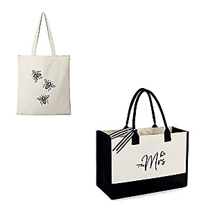 BeeGreen Canvas Tote Bag 12OZ Cute Bees & Canvas Tote Bag for Women with Zipper Pocket Personalized Gifts Embroidery Monogram Tote 13OZ Intial Tote Beach Bag