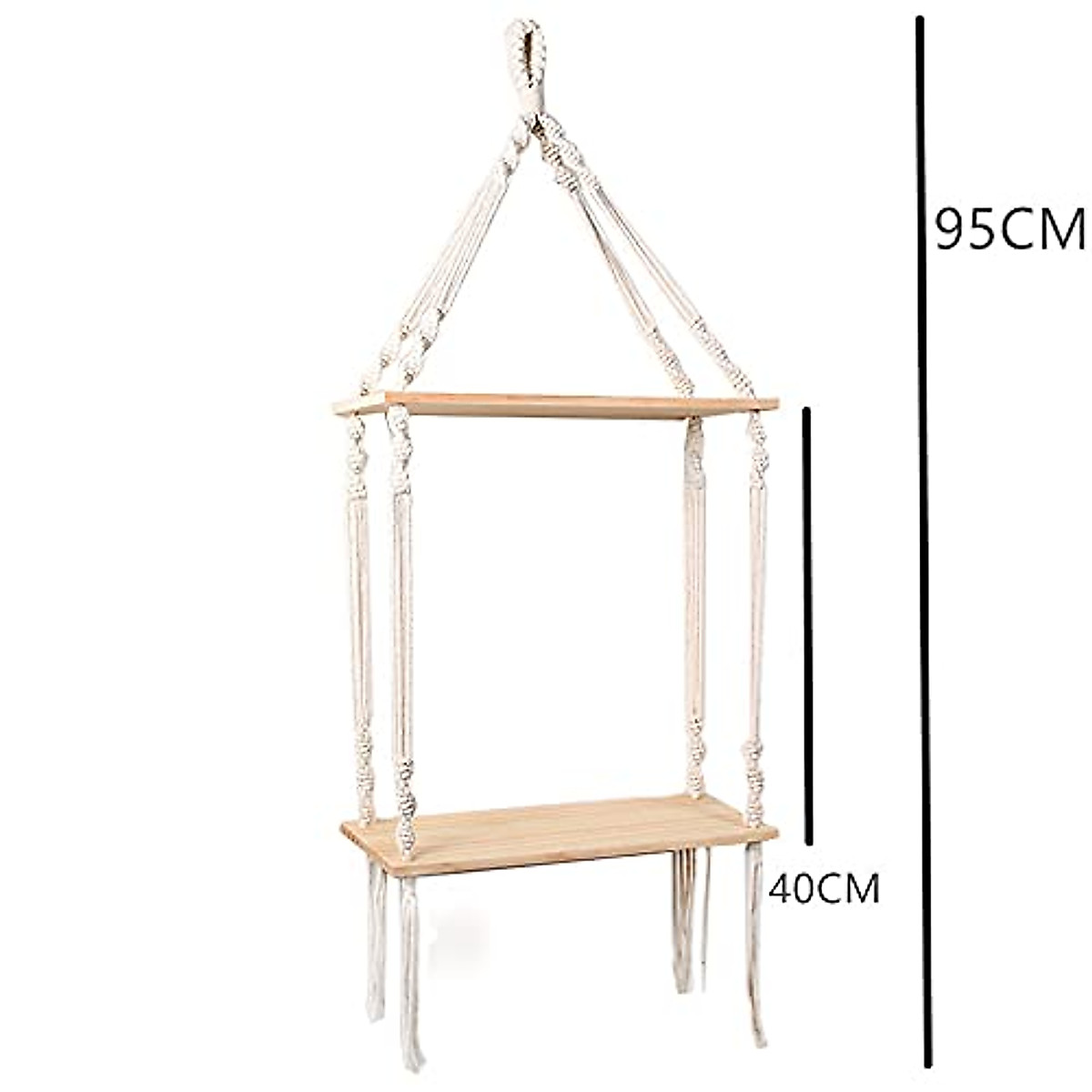 Misscrafts Macrame Hanging Shelves, 2-Tier Floating Shelf Rustic Wall Mounted Shelf Decor for Photo Frames Plants Boho Home Decor