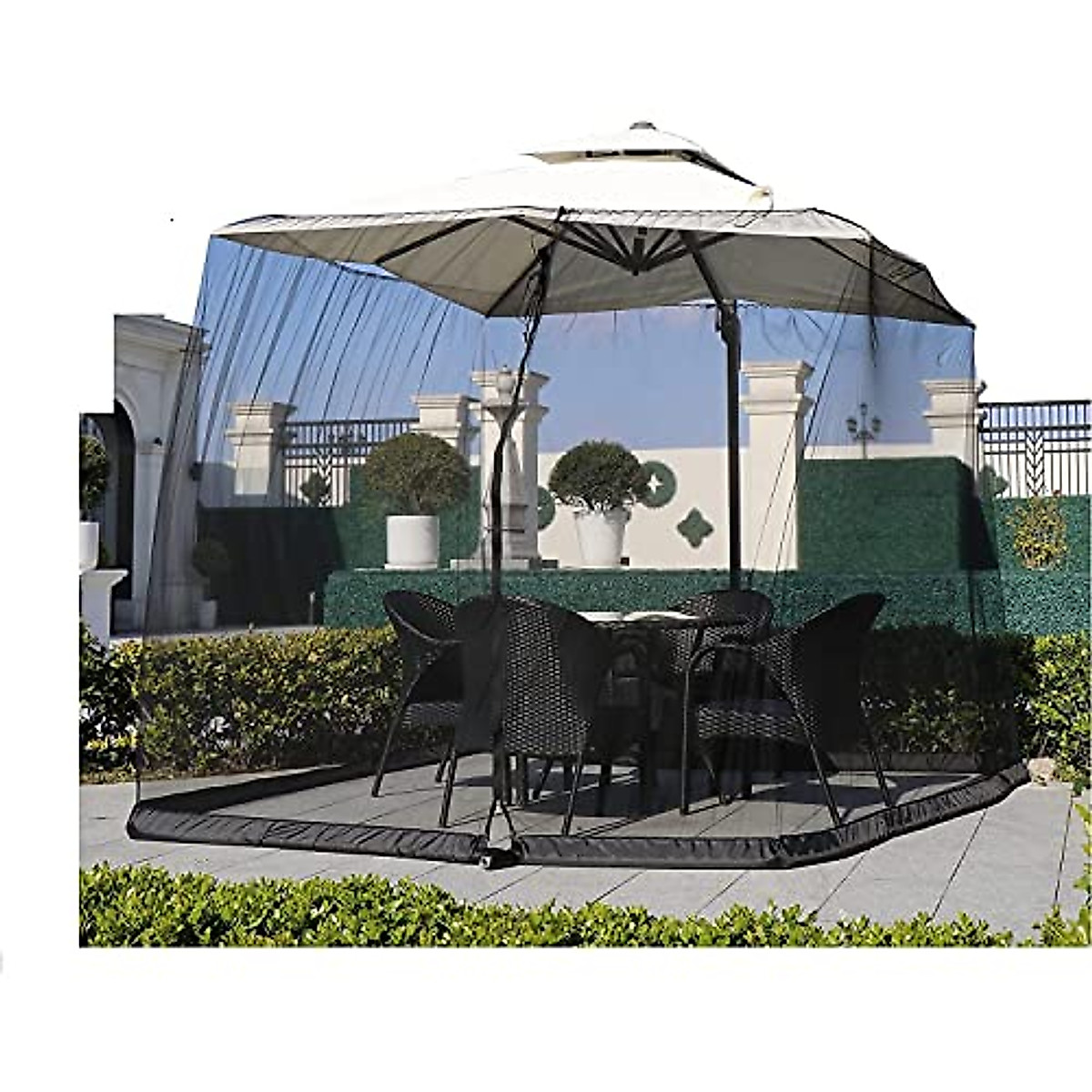 cjc Patio Umbrella M-osquito Netting with Zipper Door, Polyester Mesh Screen, Height Diameter Adjustable, for Outdoor Patio Garden (Black, 11-12FT)