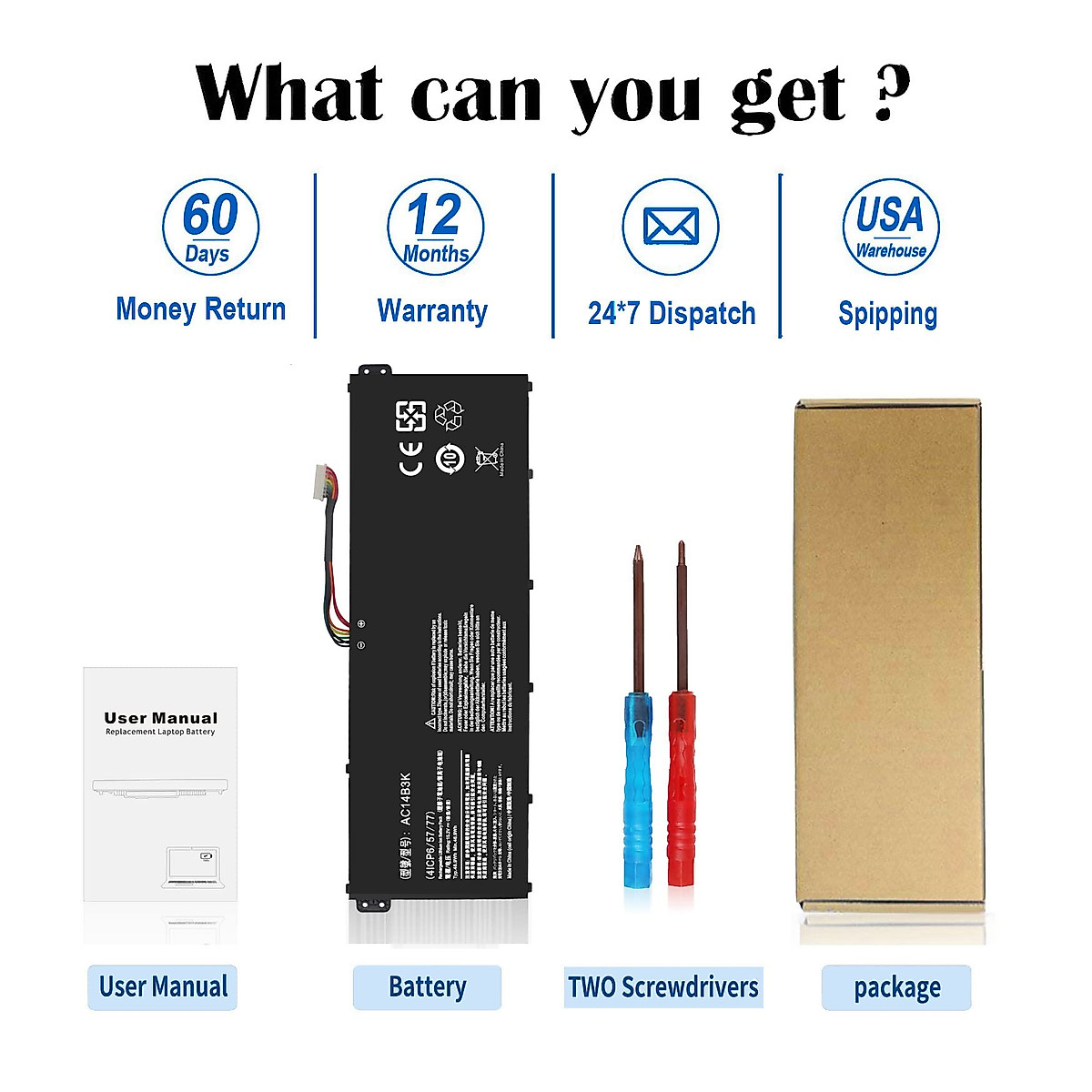 DMKAOLLK AC14B3K Battery for Acer Chromebook 15 CB3-531 CB3-531-C4A5 CB5-571 CB3-111 C810 C910 Aspire R5-571TG R5-571TG-7229 Spin 3 SP513 SP513-51-55ZR Aspire E15 ES1-512 KT00403032