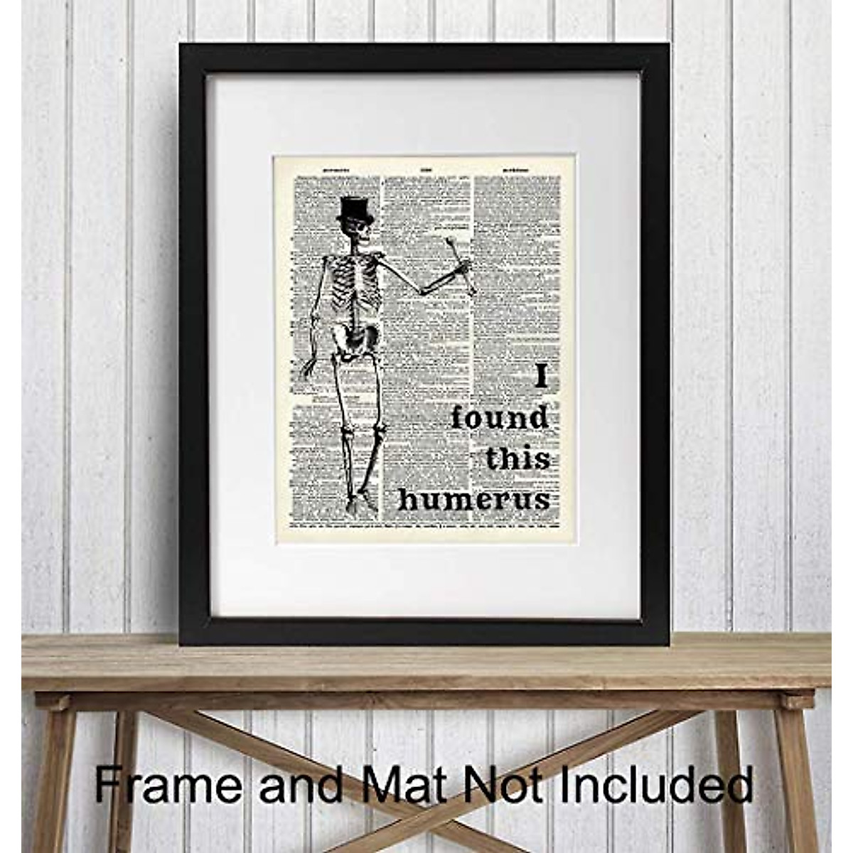 Funny Skeleton Dictionary Art Poster - 8x10 Upcycled Steampunk Home, Apartment or Wall Decoration, Room Decor for Home or Doctors Medical Office - Cool Unique Gift for Goth Fans - Picture, Print Photo