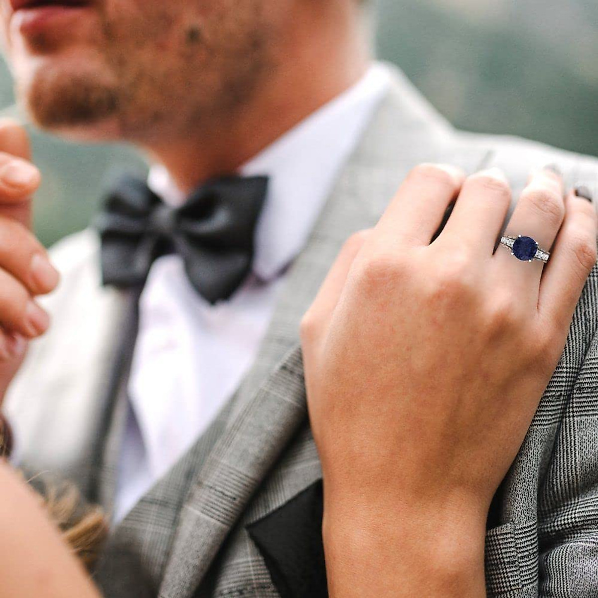 Clara Pucci 2.89ct Round Cut Solitaire simulated Blue Sapphire Engagement Promise Anniversary Bridal Ring Band set 18K White Gold 7.75