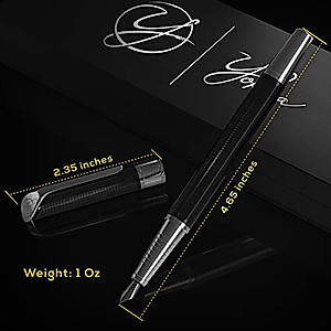 Yokra Fountain Pen Set with Ink and Converter - Caligraphy Pens for Writing, Medium Nib, 6 Ink Cartridges (3 Black ink,3 Blue ink), Best Pens for Smooth Writing Journaling Stunning Luxury Pen Gift Set
