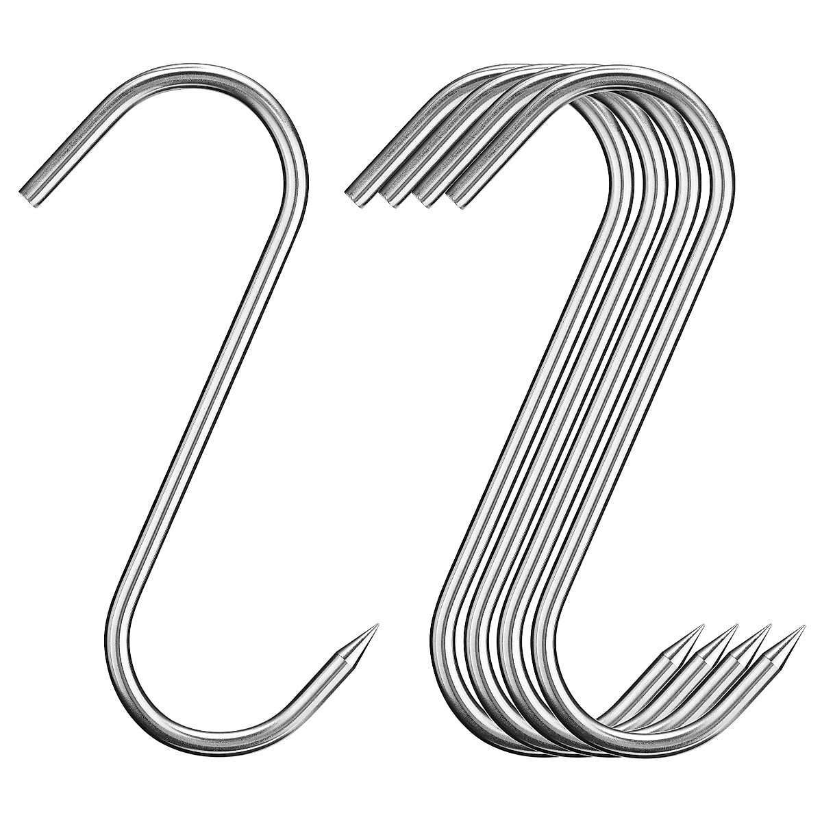 8 Inch Meat Hooks 5PCS, Butcher Hooks Stainless Steel (10MM Diameter), Meat Processing Hooks, S-Shaped Hook for Hanging Bacon, Hunting Smoking Ribs, Drying, Grillling BBQ For Kitchen, Slaughterhouse