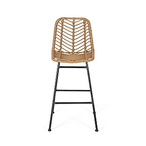GDFStudio Outdoor Wicker Barstools (Set of 2), Light Brown and Black