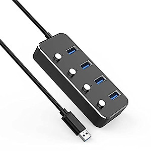 WJCCY Aluminum Alloy 4 Port USB 3.0 Hub Sub-Control Switch HUB 60/120cm Cable Upto 5Gbps Splitter (Color : Black)