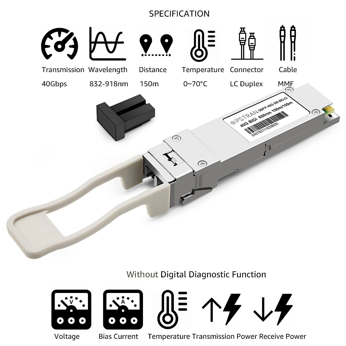 OPSTRAN 40GBASE-SR BiDi QSFP+ Optical Transceiver Module Compatible with Cisco QSFP-40G-SR-BD Meraki MA-QSFP-40G-SR-BD 40GBASE-SR Bi-Directional MMF 832nm - 918nm 150m Duplex LC