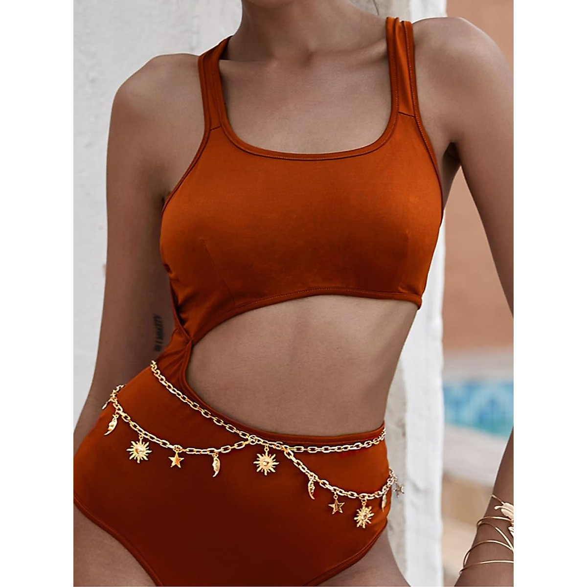 Floerns Women's Metal Waist Chain Belts Star Moon Body Chain for Dress without Underwear Gold One Size