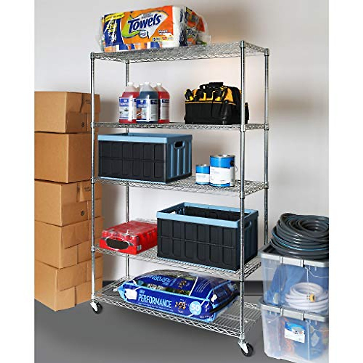 Seville Classics UltraDurable Heavy Duty NSF Solid Steel Wire Rack Storage Unit Organizer for Garage, Warehouse, Office, Restaurant, Classroom, Kitchen, 5-Tier Shelving, 48" W x 18" D