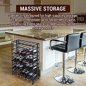 MyGift Black Metal Wine Rack Freestanding Floor Stand, 9 Tier Beverage Bottle Storage Shelf - Holds up to 54 Bottles