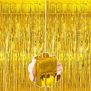 ORG Gold Foil Fringe Backdrop Curtains,2 Pack 3.3ftx8.2ft Tinsel Streamers Birthday Party Decortions,Metallic Photo Booth Props for Birthday Gradu Baby Shower Engagement New Year Party Supplies