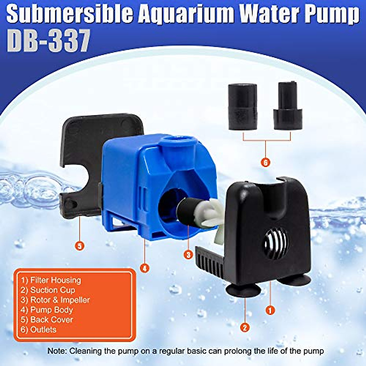 Aqua Dream 133 GPH Submersible Pump(500/H,6.5W) Ultra Quiet Adjustable Water Pump For Pond,Aquarium,Fish Tank,Fountain,Hydroponics,Statuary - 1 Pc