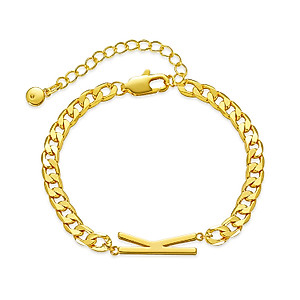 MRSXIA Bracelet for Women Gold Initial Sideways Letter K 5MM Cuban Link Curb Chain 18K Gold Filled Dainty Simple Personalized Alphabet Jewelry Birthday Gift