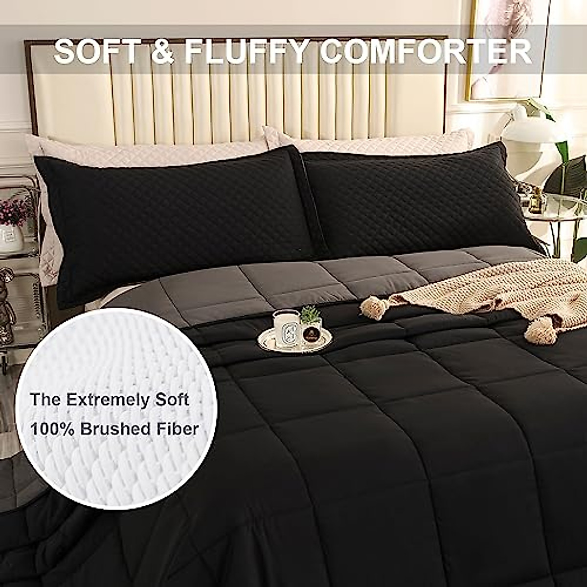 SOULOOOE Oversized California King Plus Comforter 120x120, Winter Warm Extra Large King Size Quilts 3 Pieces Lightweight Reversible Down Alternative Comforter for All Season with 8 Corner Tabs