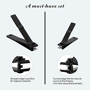 Tomata Nail Clippers Set for Thick Nails - Fingernail Clippers with File, Ultra Sharp Cutter for Ingrown Toenail Clippers (Black)
