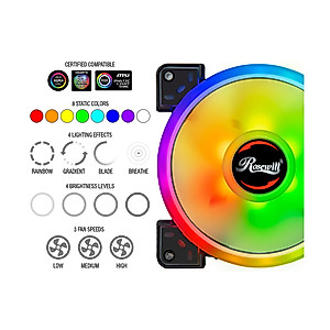 Rosewill 120mm True RGB LED Case Fans (3-Pack) and 8-Port Fan Hub, Ultra Quiet Cooling with Long Life Rifle Bearings - Rosewill RGBF-S12003 Supreme Dual Ring Addressable RGB Case Fan Hub Set