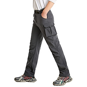 JOMLUN Kids Boy's Youth Fleece Lined Hiking Pants Outdoor Soft shell Snow Ski Waterproof Windproof Warm Cargo Insulated Pants Winter