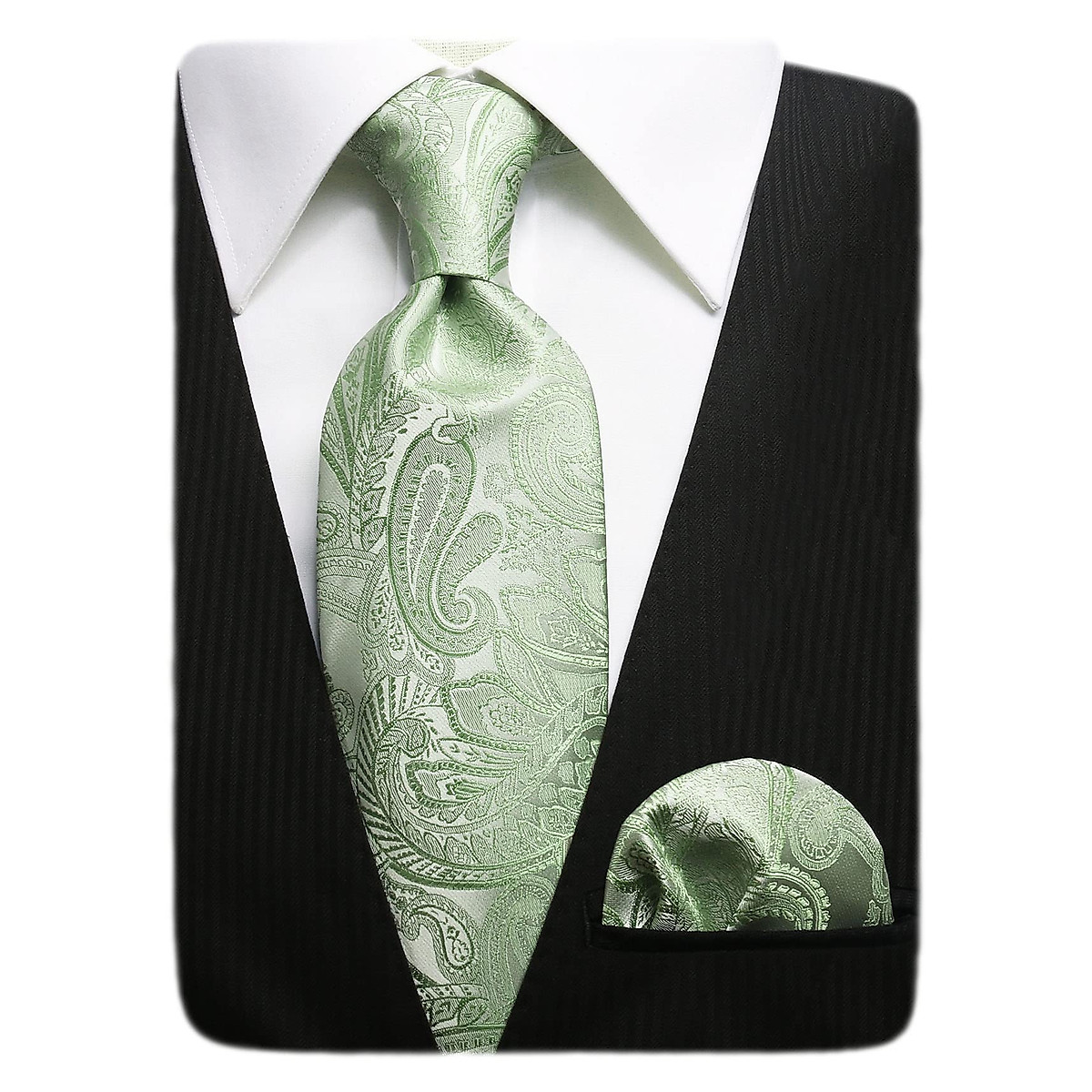 TaecMin Sage Tie Dusty Green Ties for Men Paisley Neckties and Pocket Squares Set for Weddings