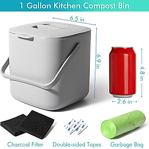 RYTOXILO Small Compost Bin Kitchen - 1 Gallon Countertop Compost Bin with Lid, Indoor Compost Bins with Inner Sieve, Food Waste Bin for Kitchen Compost, Kitchen Food Scrap Pail Bucket