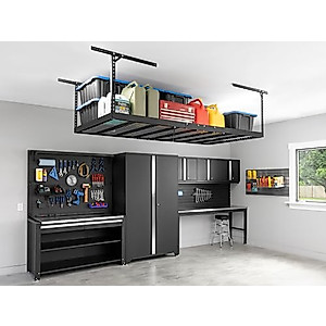 NewAge Products 4 ft. x 8 ft. VersaRac Pro Adjustable Overhead Garage Storage Rack, Heavy Duty Steel Garage Storage Organization, Ceiling Storage Racks, 800lbs Weight Capacity, (Black), 41200