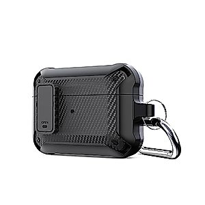Airpod Pro 2nd Generation Case, Airpods Pro Gen 2 Cover, Air pod Pro 2 Hard Case Cover Armor Lock Design for Men Women with Keychain, Cool Full-Body Shockproof Case for Apple Airpods Pro 2022（Black）