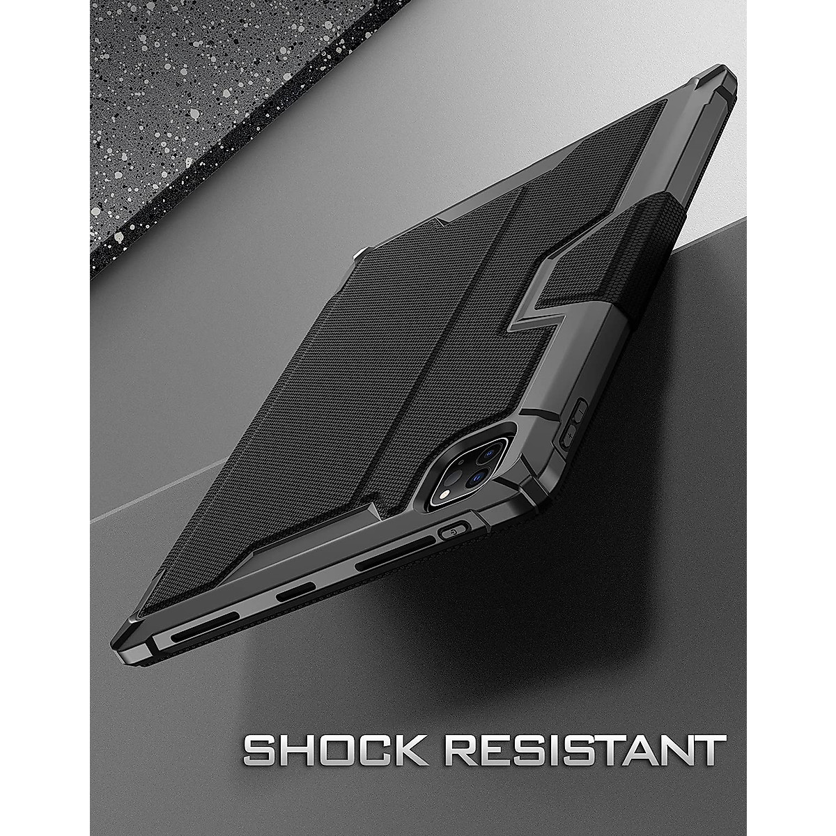 Poetic Explorer Case Designed for iPad Pro 11 Inch 4th Gen 2022/3rd Gen 2021/2nd Gen 2020/1st Gen 2018, Three Layers Tough Stand Cover Case with Built-in Screen Protector and Pencil Holder, Black