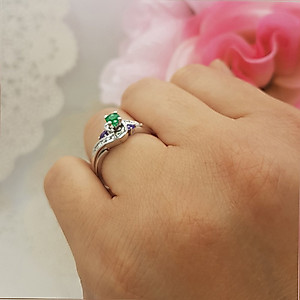 Dazzlingrock Collection Green Emerald, Amethyst & White Diamond Wedding Ring Set in 14K White Gold, Size 7