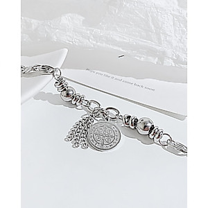 TEMICO Stainless Steel Cross Saint Benedict Coin Charm Bracelet for Women Catholic Exorcism Protection Jewelry