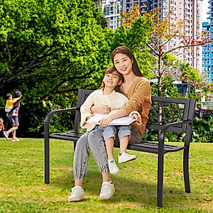 Dopinmin Outdoor Bench, Rust-Proof Cast Iron Park Bench, Hold 485 lbs Heavy-Duty Metal, 50" x 21" x 35", Bronze