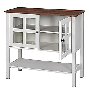 Spirich Home Sideboard Buffet Cabinet, Kitchen Storage Cabinet with 2 Glass Doors and Adjustable Shelf, Wood Cupboard Console Table for Dining Room White