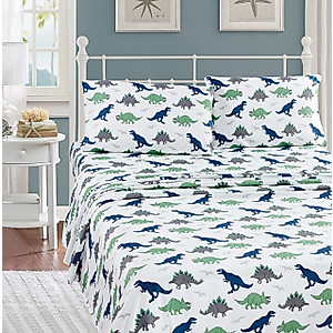 Linen Plus Sheet Set Kids/Teens Ancient Dinosaurs Green Blue Grey White New # T-rex Green (Twin)