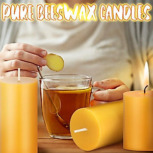 Threlaco 10 Pcs Pure Beeswax Candles Set Natural Unscented Beeswax Pillar Candle 2.4 x 3 Inch 2 x 4 Inch Smokeless Bees Wax Candles Long Burn Time Scentless Candles for Prayer Decoration Home Relax