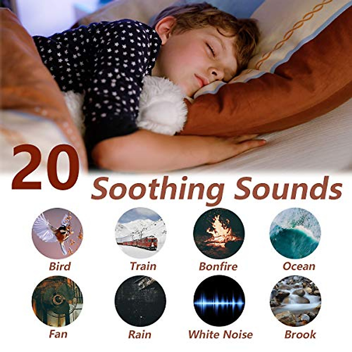 Magicteam Sound Machines White Noise Machine with 20 Non Looping Natural Soothing Sounds and Memory Function 32 Levels of Volume Powered by AC or USB and Sleep Sound Timer Therapy for Baby Kids Adults