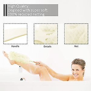 Back Scrubber for Shower, Long Handle Back Loofah Shower Brush, Bath Brush for Women Men, Soft Nylon Mesh Back Cleaner Washer, Loofah Sponge Exfoliating Body Scrubber for Skin Care