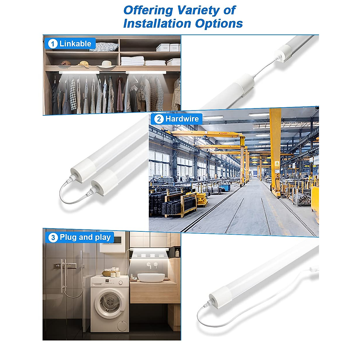 Ovensty LED Shop Light Fixture 4FT with Plug, 48W Super Bright Linkable Garage Lights 5000K Daylight White,Utility Ceiling Light, LED Workbench Lights for Warehouse, Workshop,Plug and Play (White)