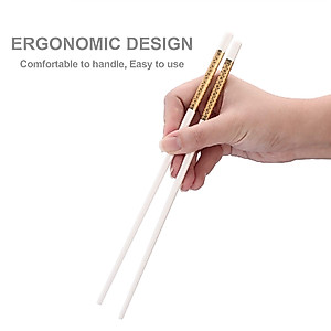10 Pairs Porcelain Chopsticks Reusable, Yarloo Ceramic Chopsticks for Japanese Chinese Korean Cooking Foods Sushi, Easy to Clean and Quick Dry, Large Gift Package, Dishwasher Safe (Royal Gold)