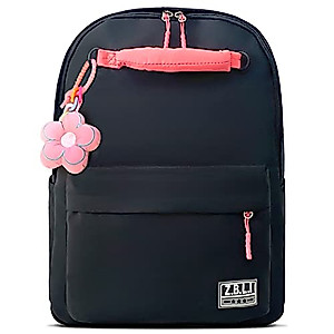 Backapck for Girls, Kids School Bag, Elementary Primary Middle Bookbag for Girls, Classic Simple Backpack, Cute Aesthetic Backpacks for Teen Girls, Lightweight Casual Daypack with Cute Pendant(Black)