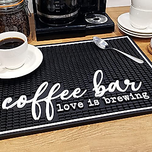New Mungo Coffee Bar Mat - Coffee Bar Accessories for Coffee Station, Coffee Accessories, Coffee Bar Decor, Coffee Decor - Love Is Brewing Coffee Maker Mat for Countertops - Rubber Mat - 18”x12”