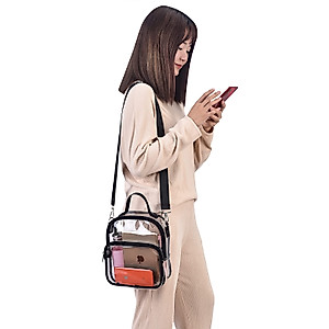 Clear Crossbody Purse Bag Stadium Approved Clear Tote Bag with Strap for Concert Sports Work Gym Games (Black)