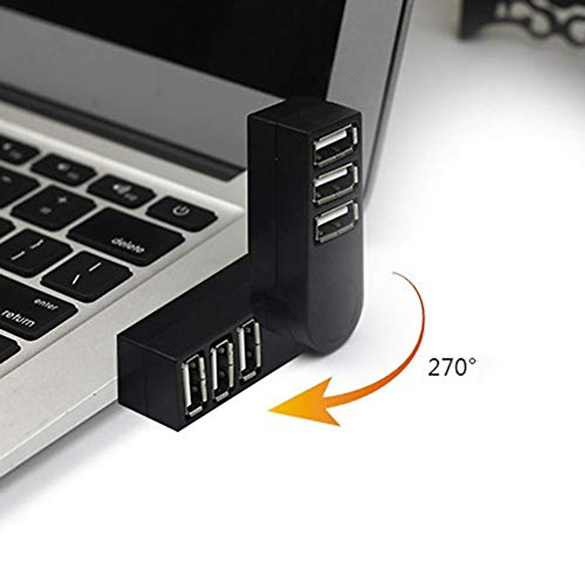 Acamifashion Mini Hub 3 Port 90 Degree USB 2.0 Data Hub Portable Rotating Splitter Adapter Hub for HDD Notebook Mac Black