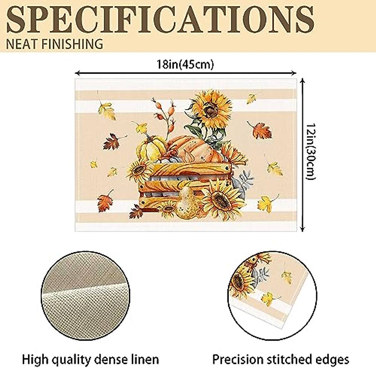 Fall Placemats Set of 6, Autumn Thanksgiving Fall Pumpkin Leaves Plaid Burlap Placemats 12 X 18 Inch Kitchen Dining Table Decor, Rustic Sunflower Fall Decorations for Home Rectangle Placemats