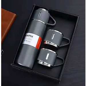 Stainless Steel Thermo 500ML/16.9oz Flask Double Wall Sports Bottle Vacuum Insulated for Coffee Hot Drink and Cold Drink Water Flask with 2 Cups(Gray,Set)