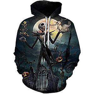mlsjdger Unisex Nightmare Before Christmas Jack & Sally Novelty Hoodie 3D Print Sweatshirts Hoodie